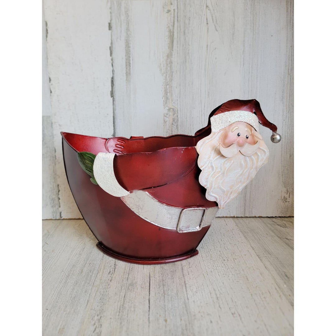 Pier 1 Santa Tin Metal Bucket Holiday Home Decor Xmas Figure - Etsy