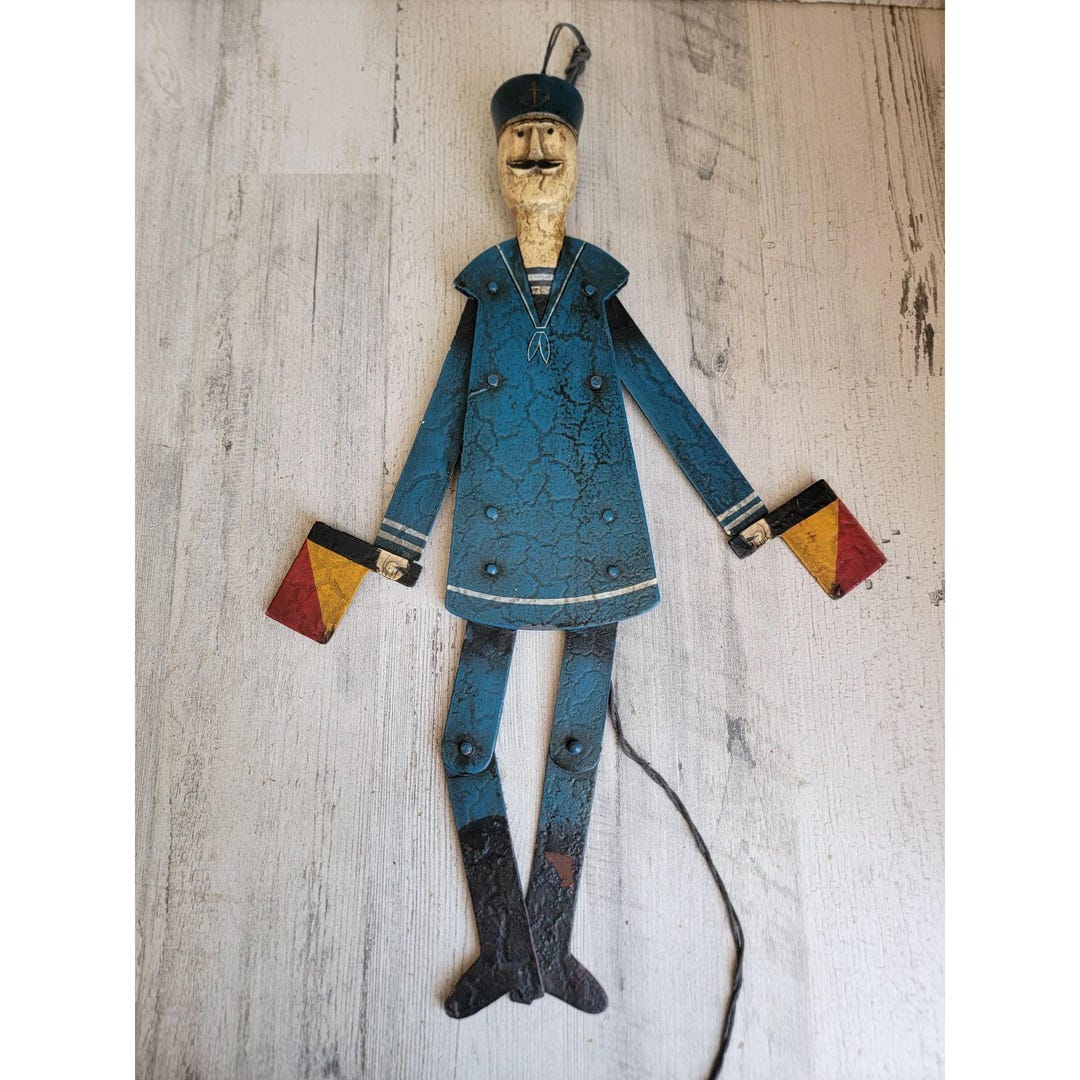 Vintage Metal Navy AS IS Pull String Man Large Unique Flag Pull String ...