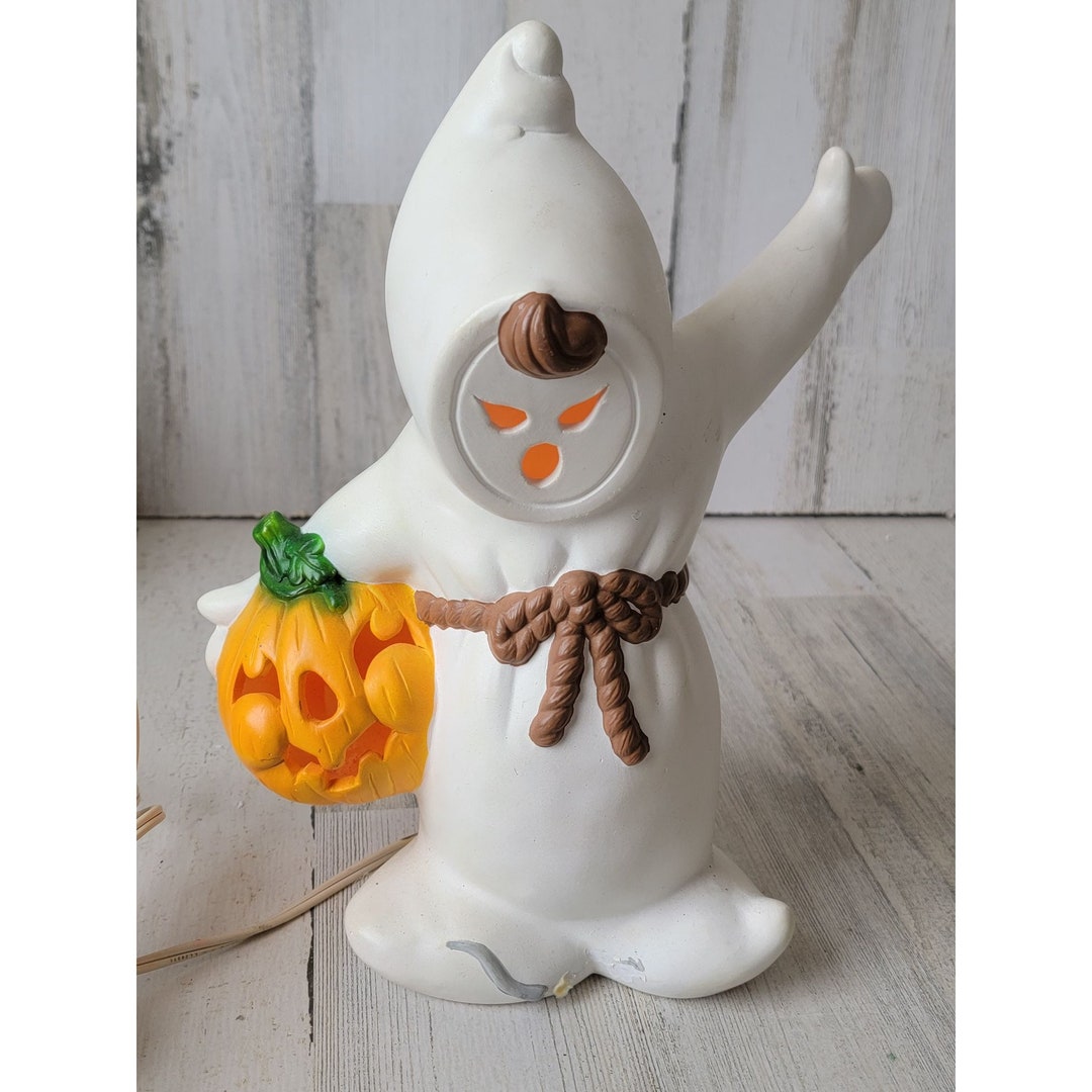 Vintage Ceramic Ghost Halloween Light up Pumpkin Mad Figure - Etsy