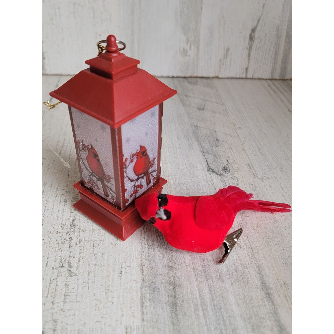 Red Cardinal Bird Mini Lantern Clip-on Ornament Xmas Set - Etsy