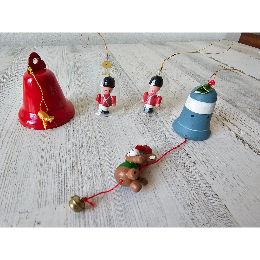 Vintage Wooden Bear Soldier Bell Ornament Set Nutcracker - Etsy