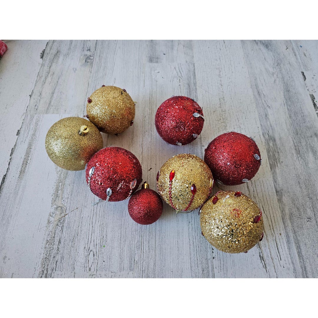 Glitter Gold Red Rhinestone Styrofoam Set Ornament Xmas Tree - Etsy