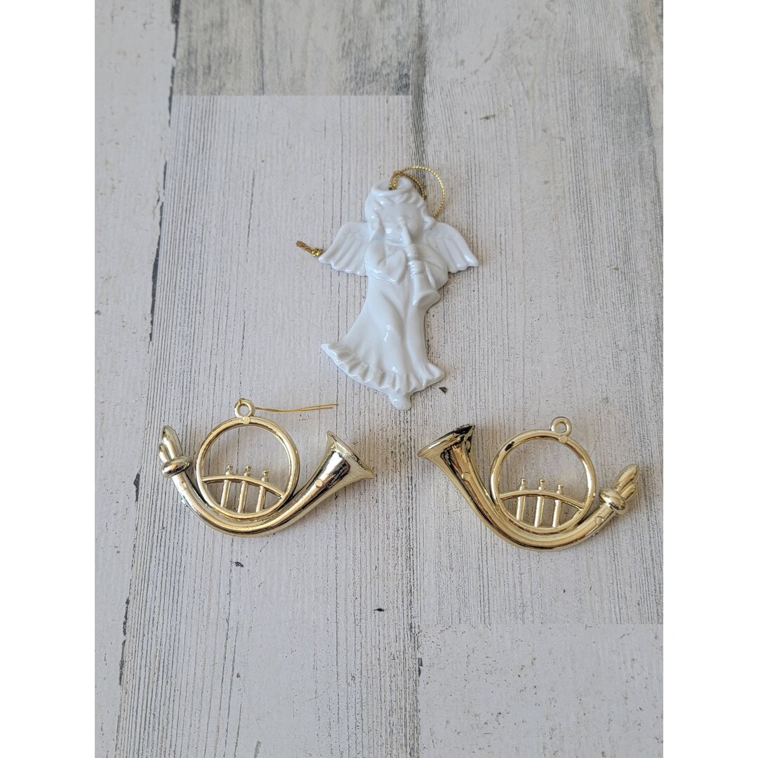 White Angel Cherub Trumpet Horn Ornament Set Xmas - Etsy