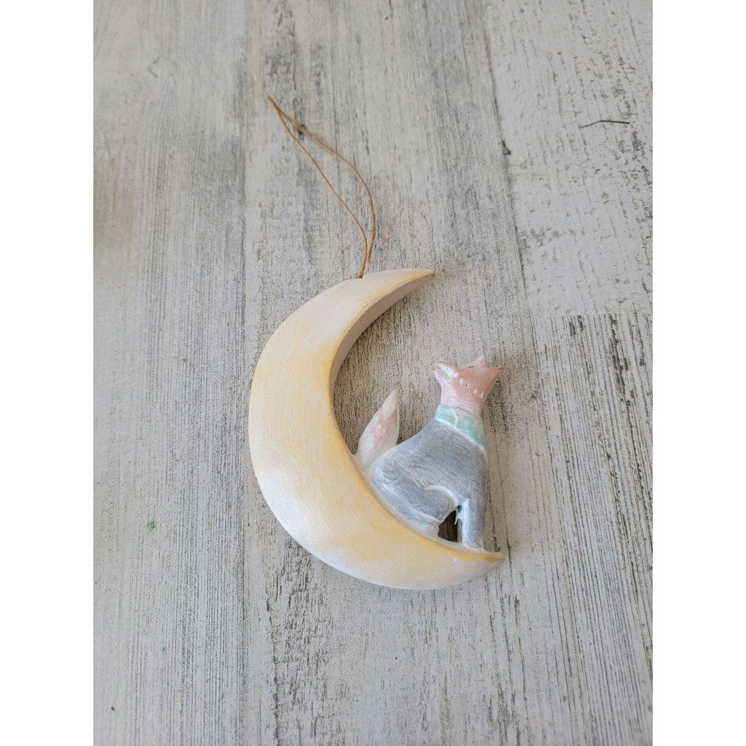 Folk Art Moon Fox Howl Moon Ornament Xmas Decor Pastel - Etsy