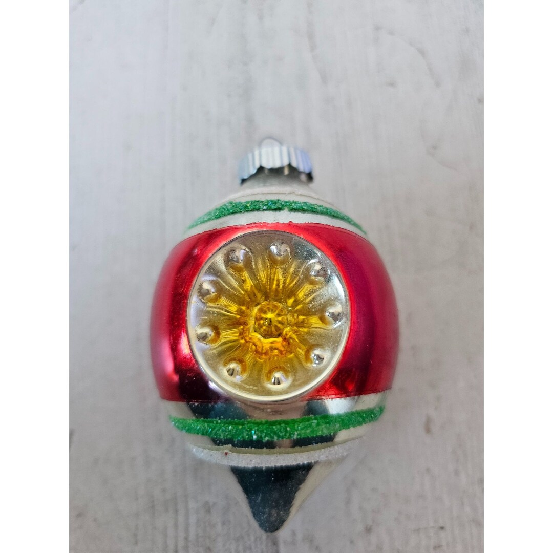 Vintage Reflector Teardrop Shiny Brite Radko Ornament Striped Red Grain ...