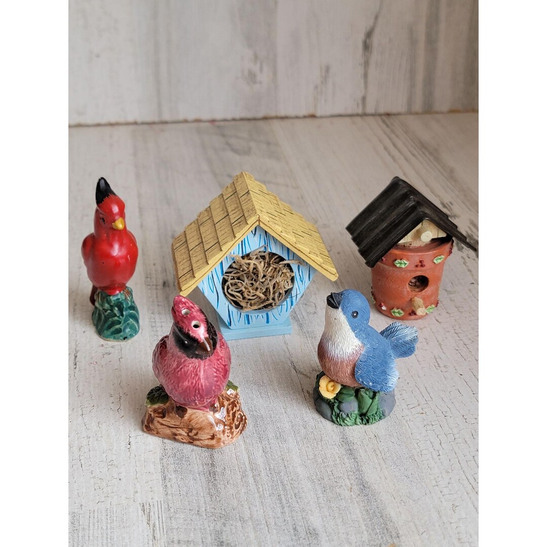 Bird House Red Cardinal Figure Set Spring Garden Flower Figure - Etsy