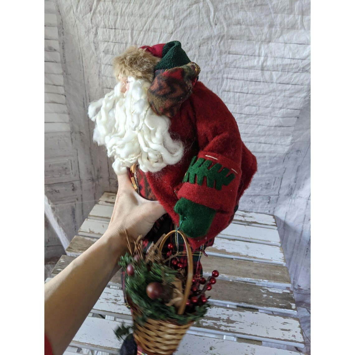 Santa Basket Berries Folk Art Country Xmas Decor Large - Etsy