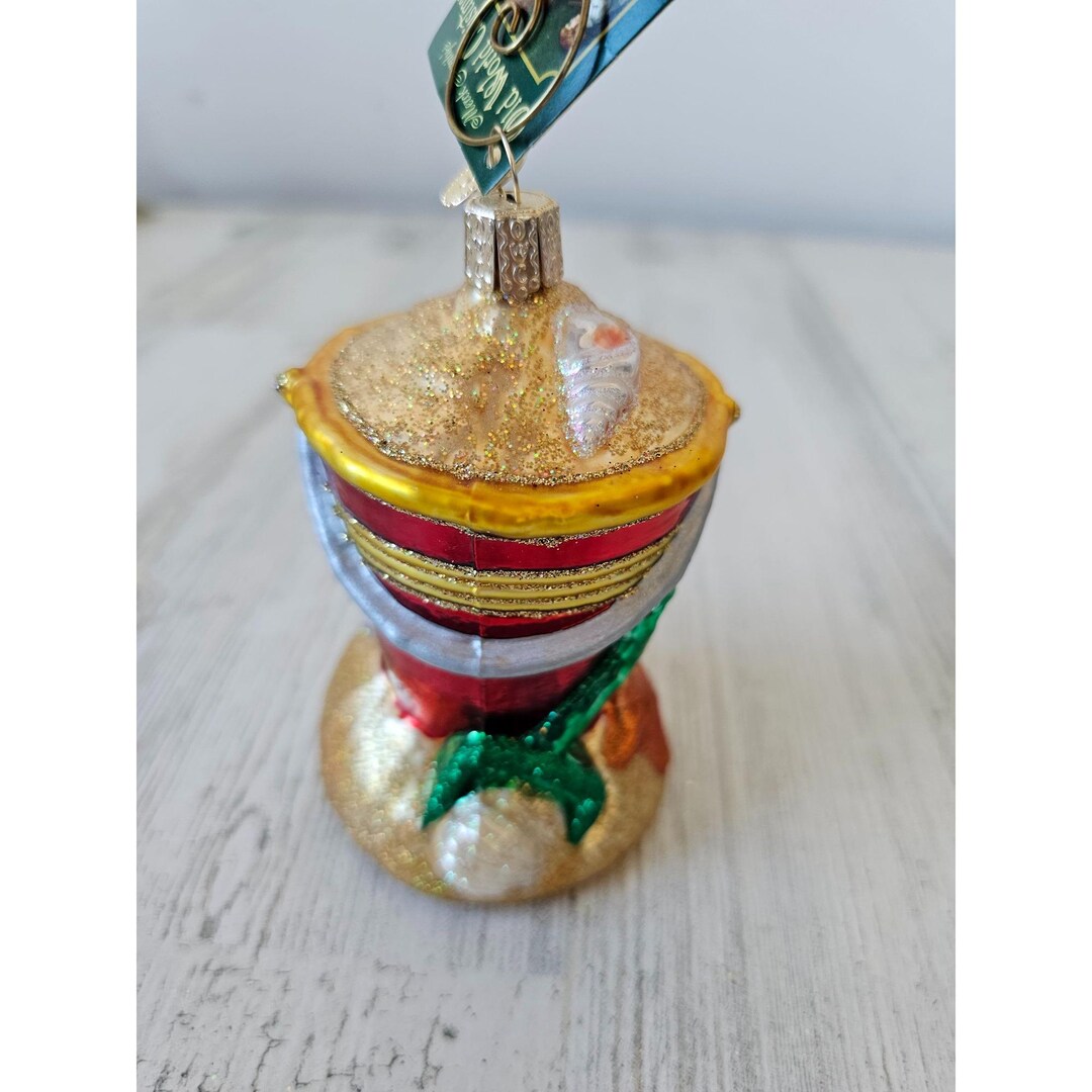 Old World OWC Beach Bucket Pail Glitter Glass Ornament Gold Xmas Tree ...