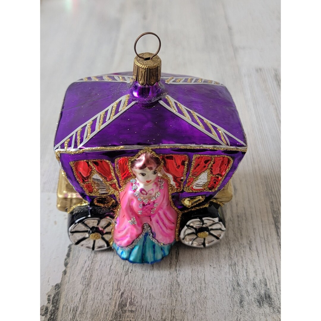 Princess Royalty Purple Carriage Glitter Blown Glass Ornament Xmas ...
