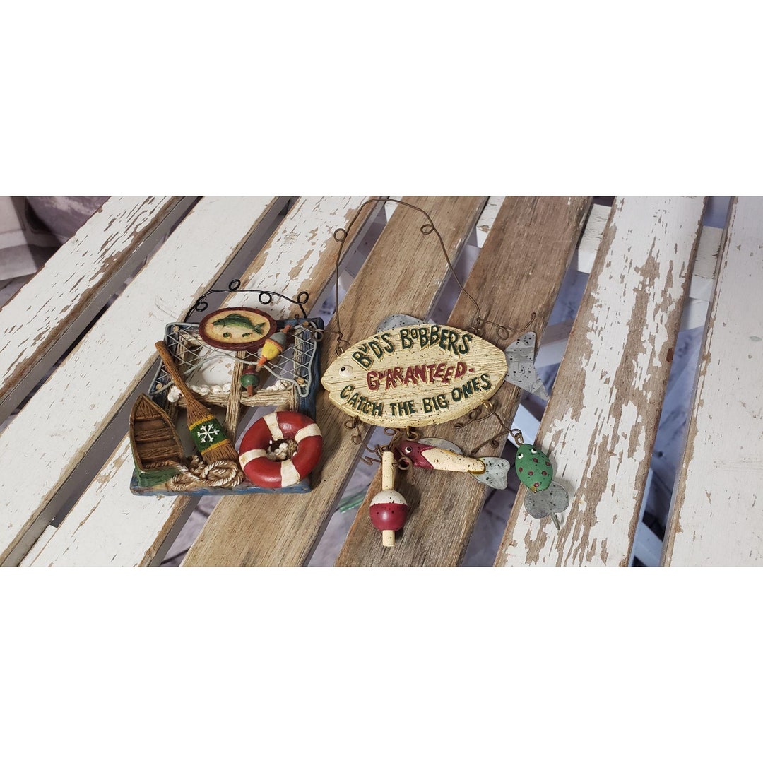 Vintage Fishing Shop Sign and Window Set Garage Shop Set of 2 Ornament ...