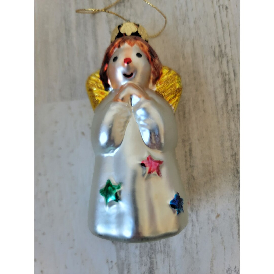 Angel Prayer Praying Star Glitter Blown Glass Ornament Xmas Decor - Etsy
