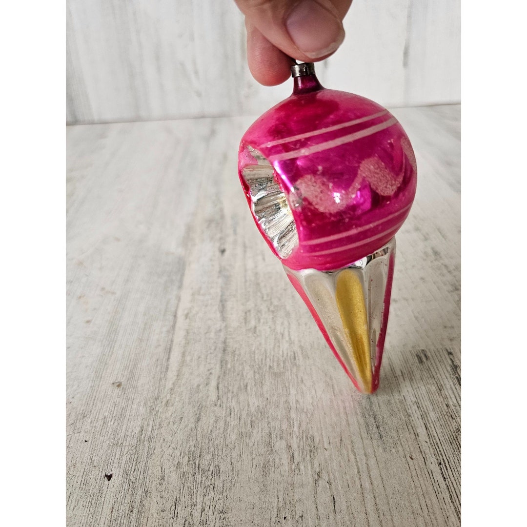 Vintage Pink Indent Ice Cream Snow Cone Ball Ornament Mercury Glass ...