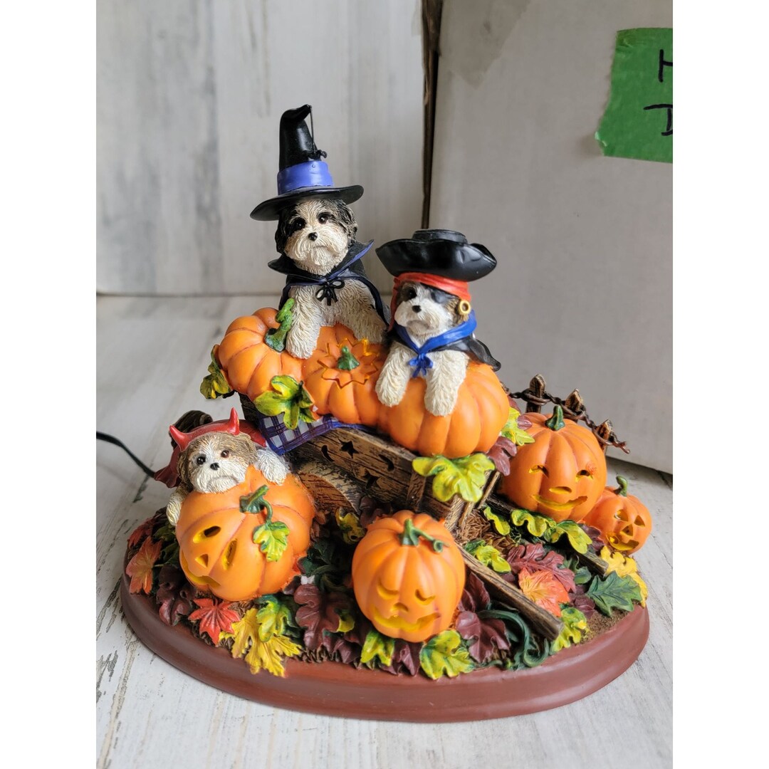 Danbury Mint Pumpkin Patch Shih Tzu Halloween Witch Light up Prop Decor ...