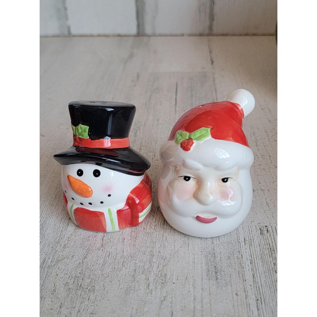 Vintage Santa Snowman Face Salt Pepper Set Xmas Decor - Etsy