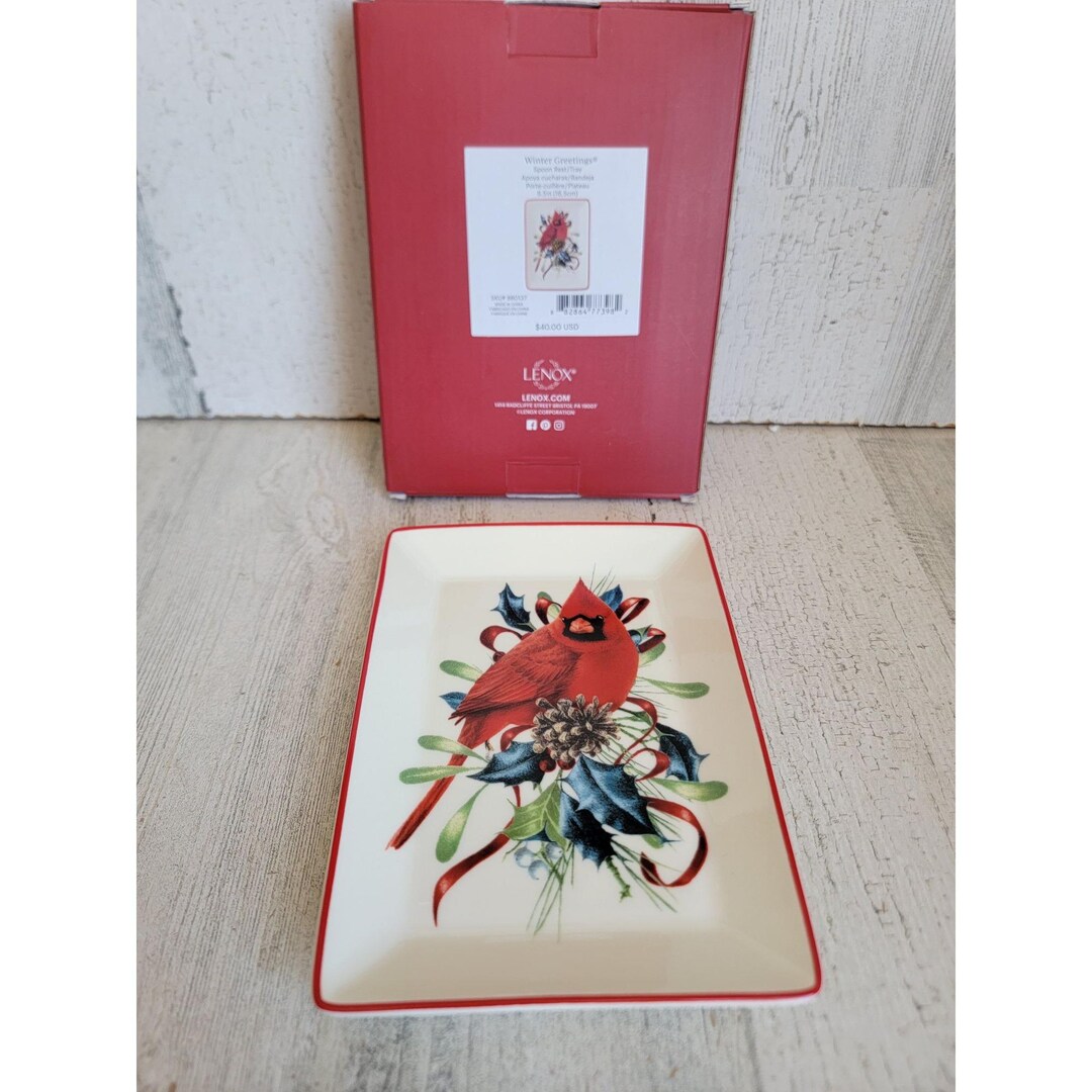 Lenox NEW Red Cardinal Spoon Rest Winter Greetings Xmas Home Kitchen ...