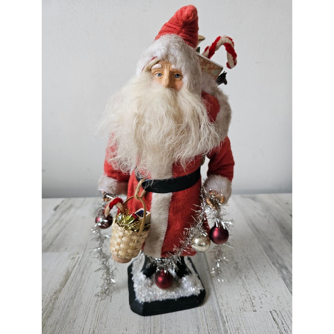 Bethany Lowe Vintage Father Santa Ornament Statue Figurine Bag Basket ...