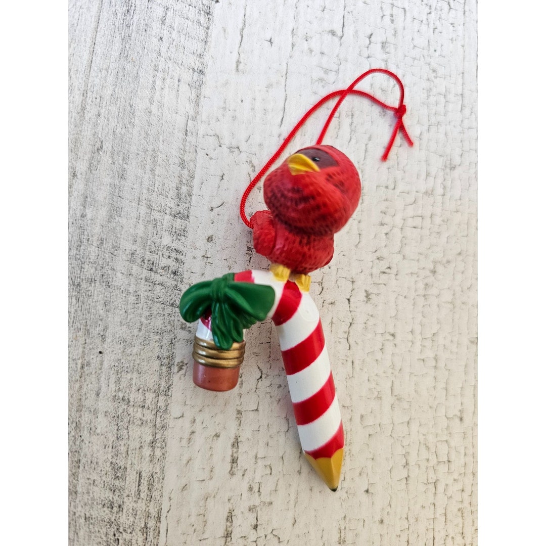Cardinal Candy Cane Pencil Teacher Mini Ornament Vintage Xmas Tree - Etsy