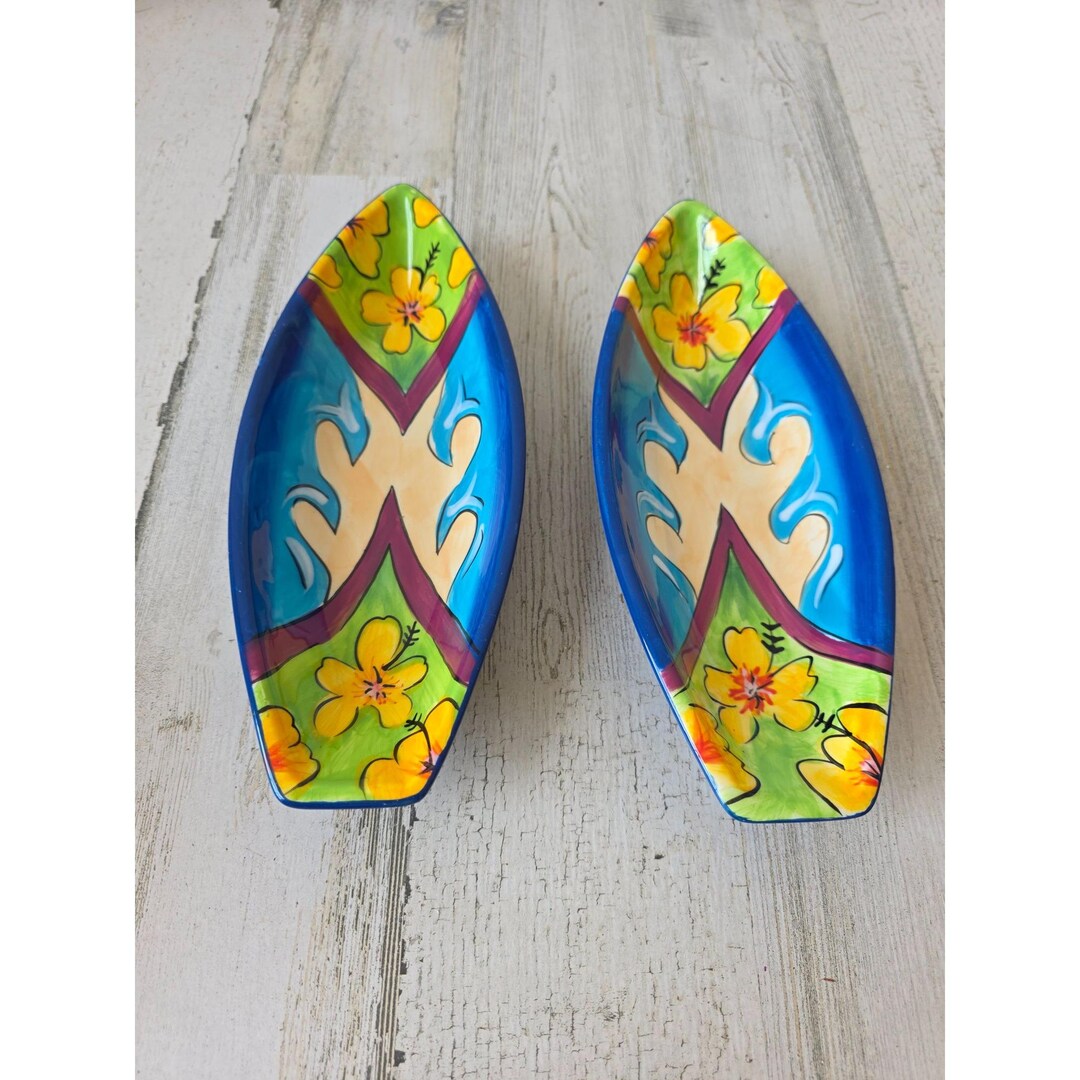 Clay Art Flower Surfboard Dip Bowl Serving Corn Tropical Hawaiian Party ...