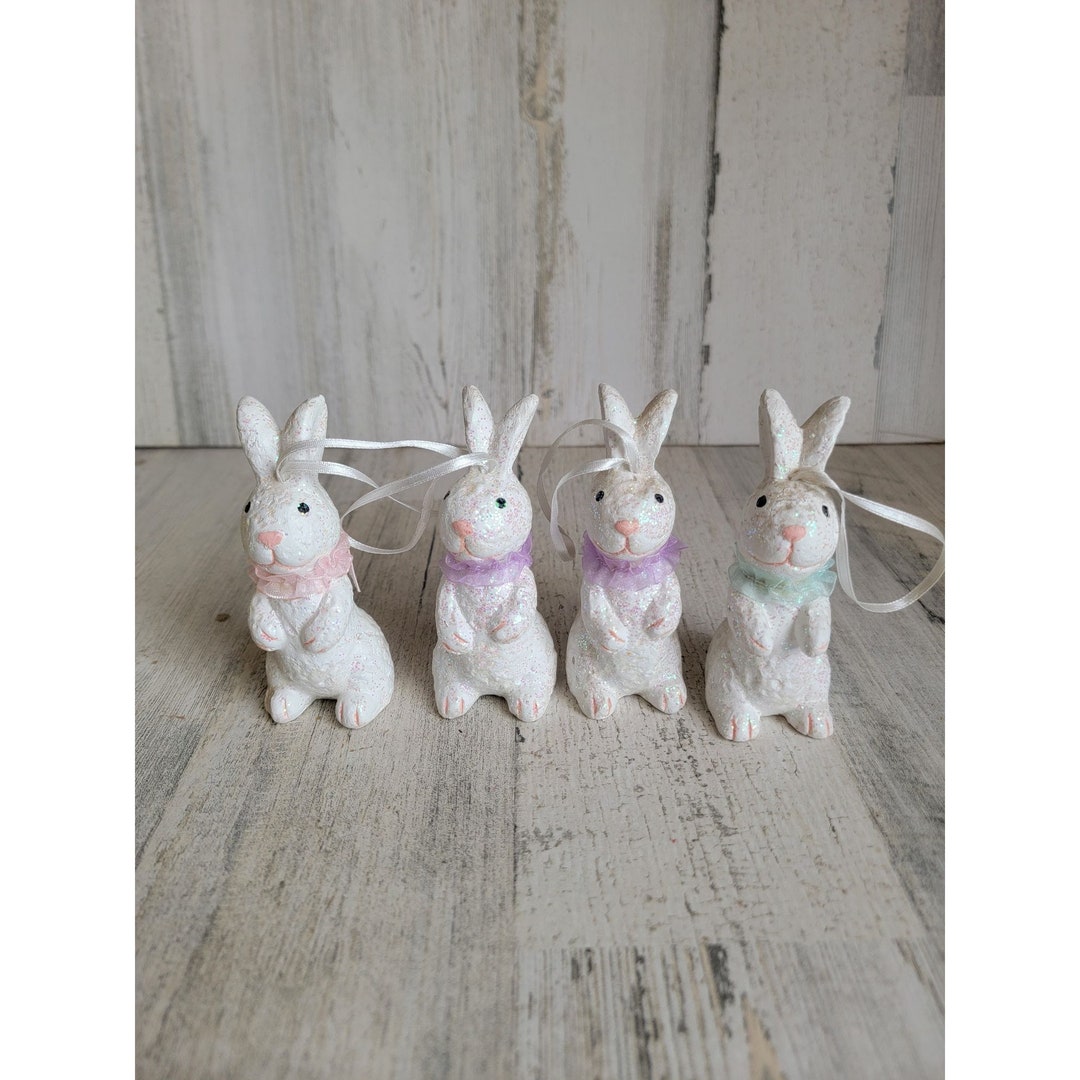 Glitter White Bunny Pastel Color Set Ornament Easter - Etsy