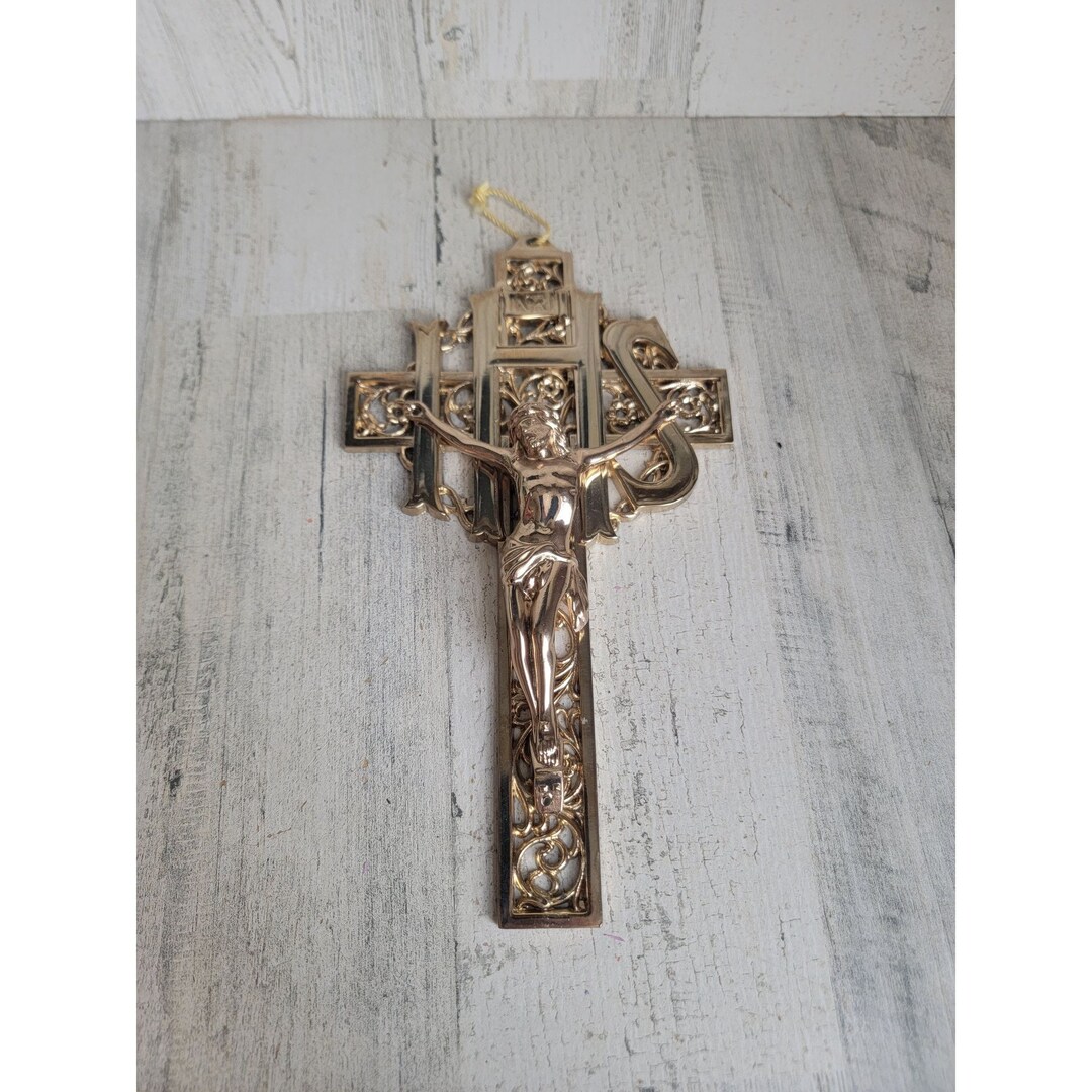 Vintage IHS Bronze Jesus on Cross Crucifix Hanging Wall - Etsy