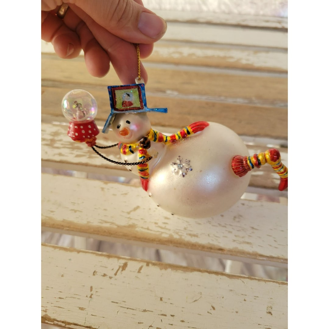 Snow Globe Glass Snowman Ornament Box Xmas Tree as Is - Etsy