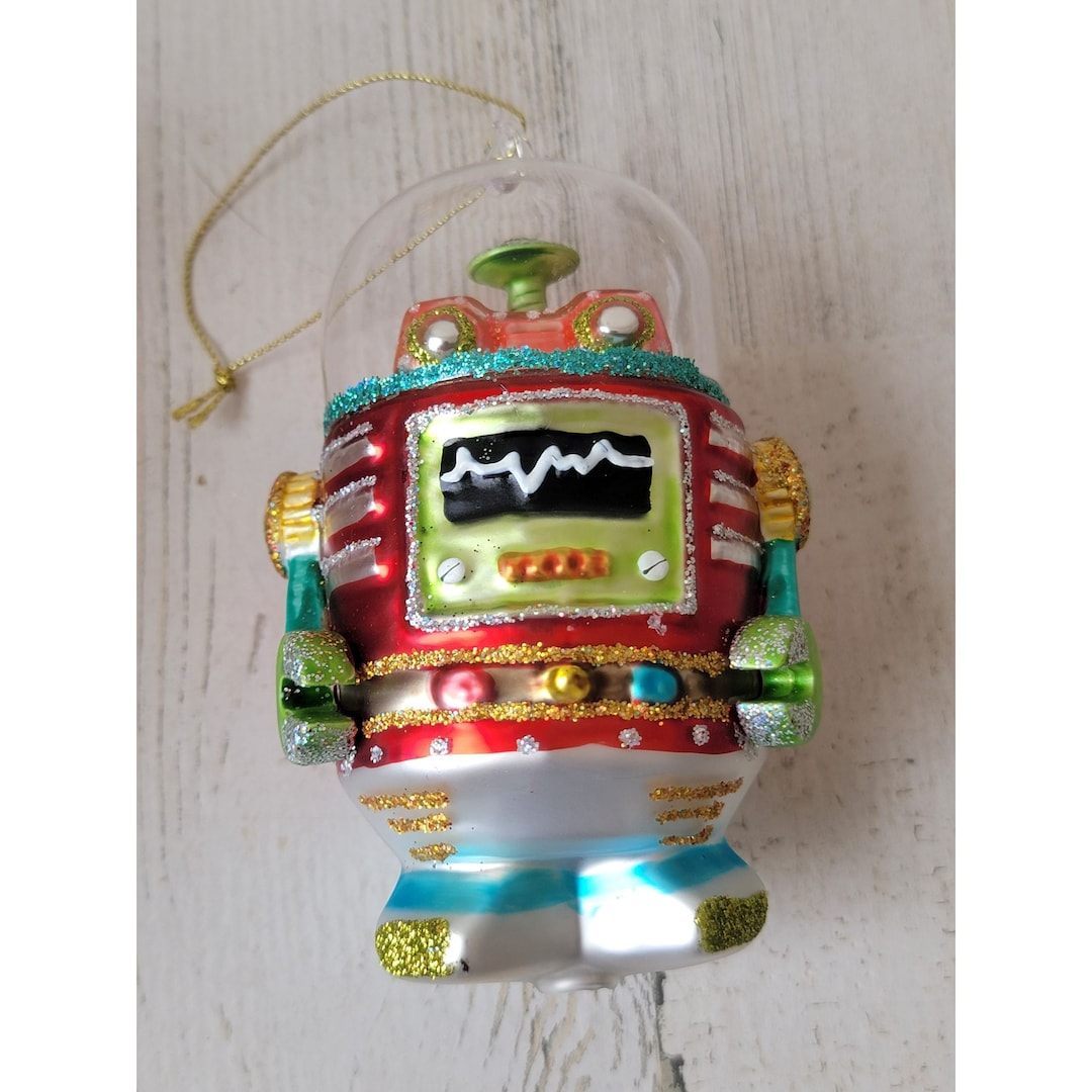 Glitter Robot Dome Head Blown Glass Ornament Xmas Decor - Etsy