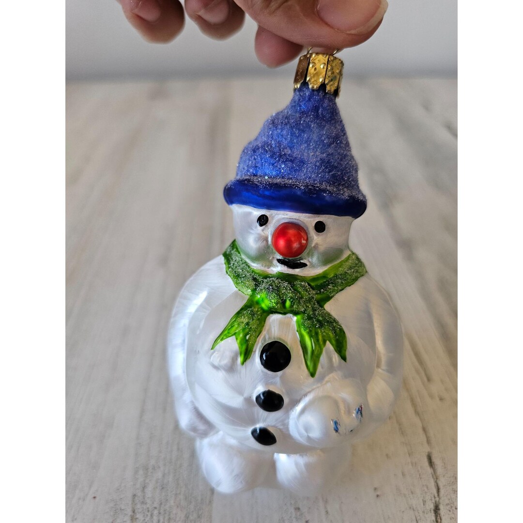 Christborn Snowman Snowball Scarf Glitter Glass Ornament Xmas Tree Hat ...