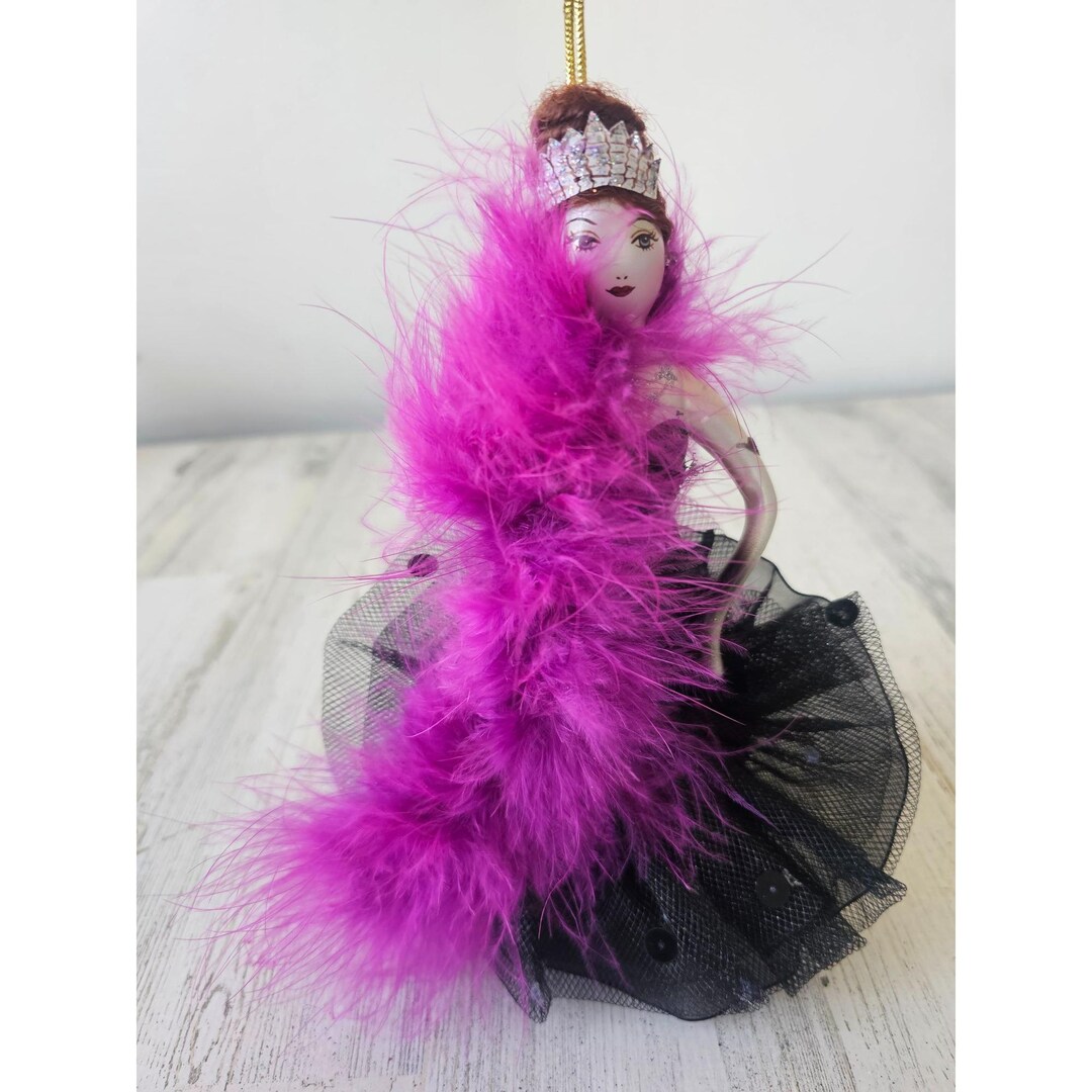Vintage Elegance Lady Burlesque Glass Italian Ornament Boa Evening ...
