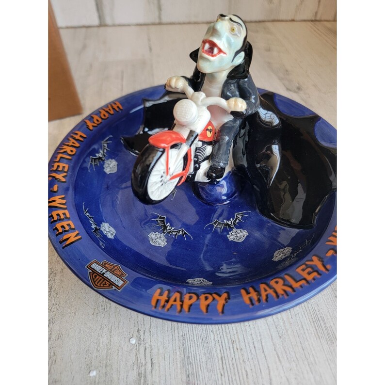 Harley Davidson Dracula on Bike Porcelain Dish Halloween - Etsy