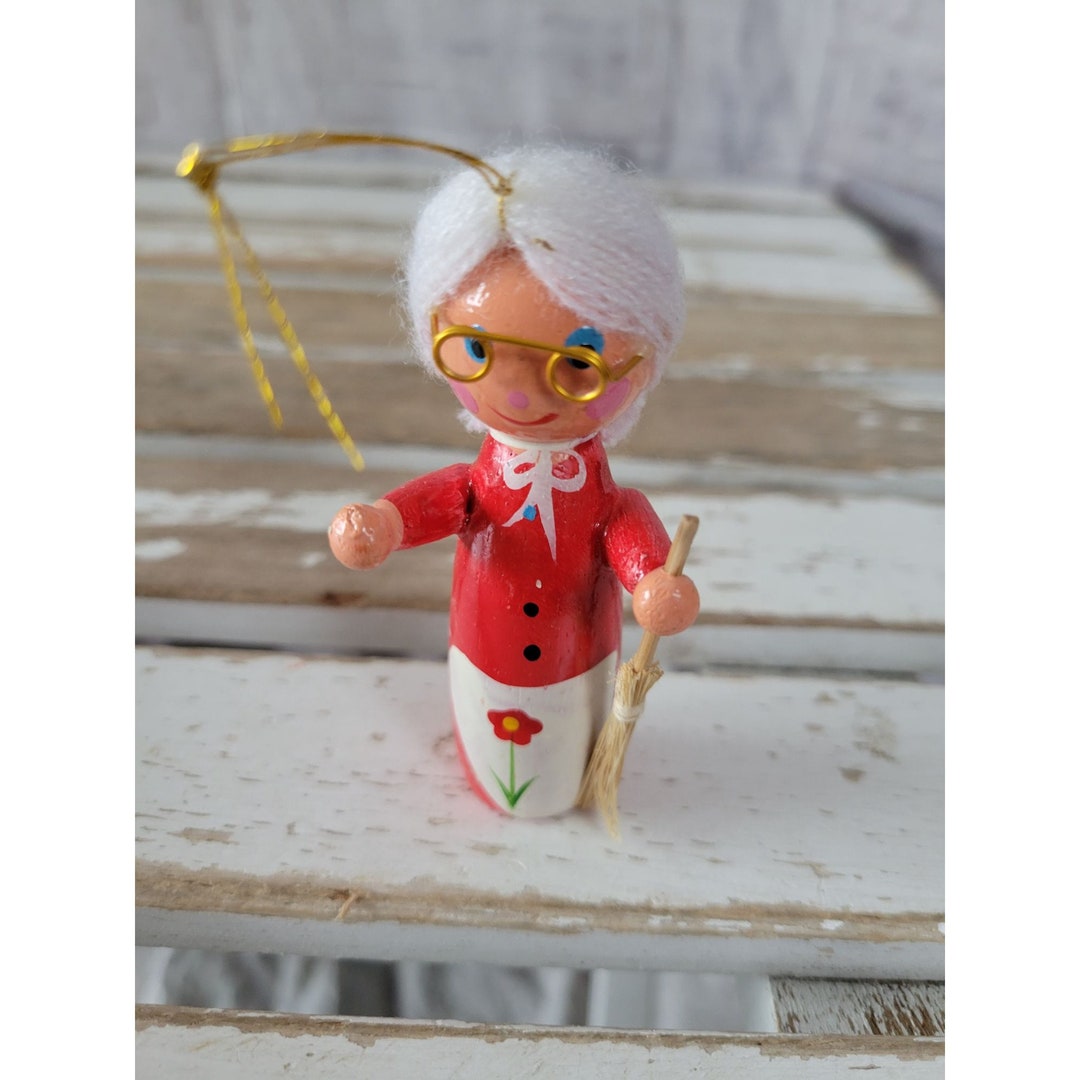 Vintage Wooden Grandma Lady Broom Ornament Xmas Holiday Tree - Etsy