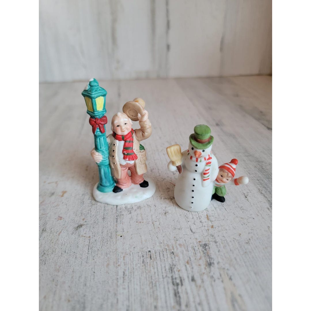 Lefton Snowman Kid Pole Old Man Caroler Village Accessory Xmas Vintage ...