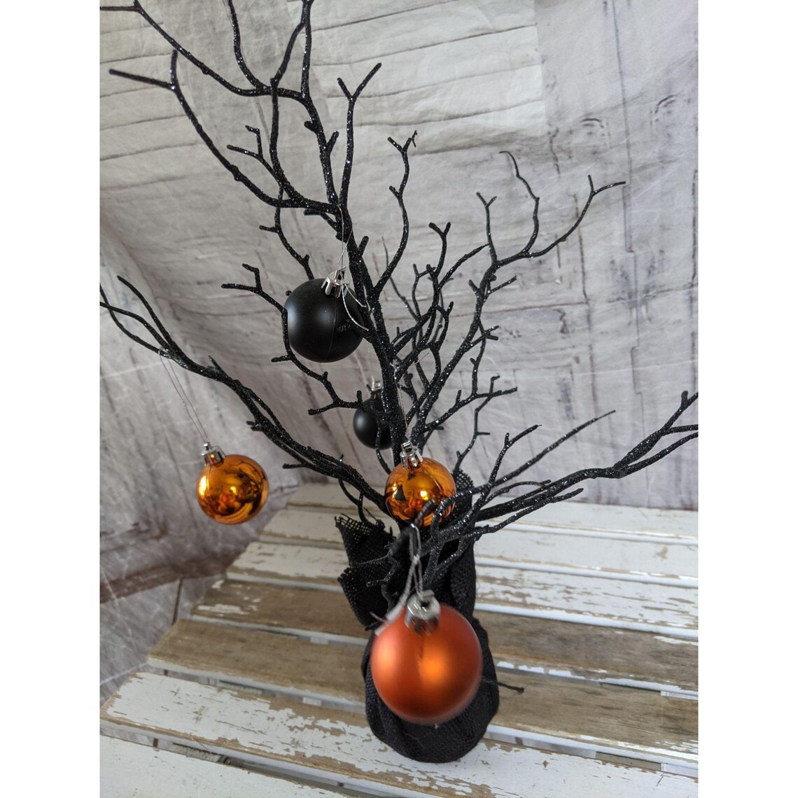 Black glitter Halloween mini tree ornament decor fall | Etsy