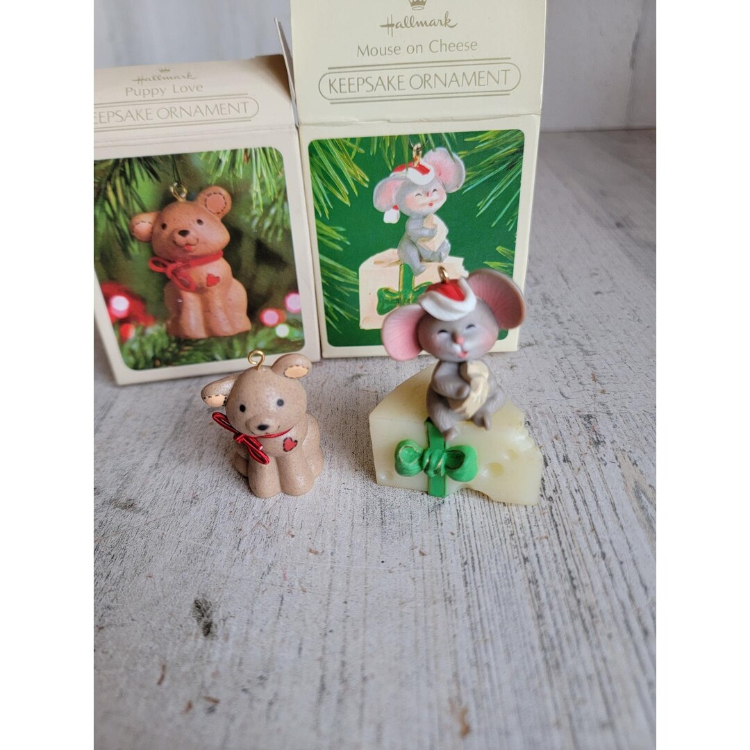 Hallmark Vintage Teddy Bear Mouse on Cheese Ornament Xmas Set - Etsy