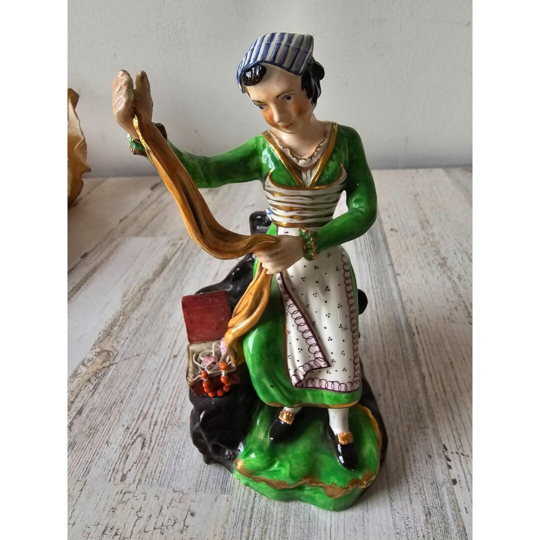 Vintage Lady Porcelain Green Statue Fabric Dress Unique Figurine - Etsy