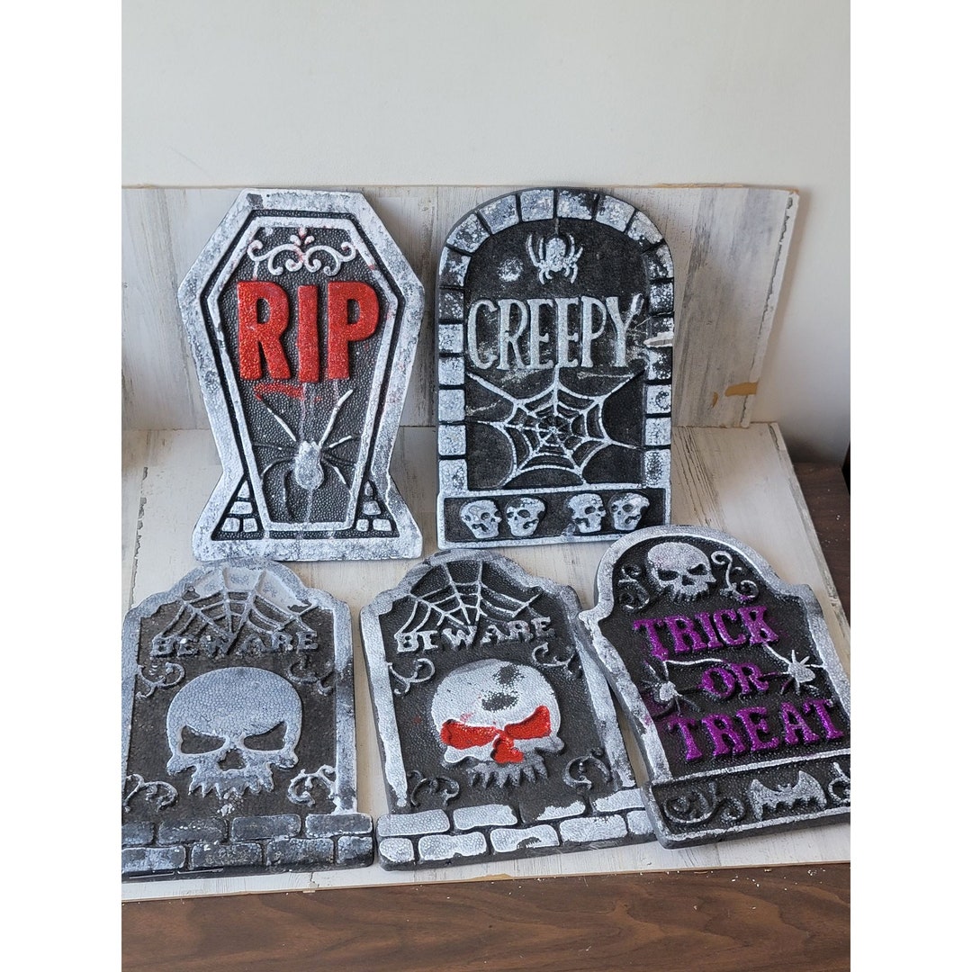 Glitter Spider Skull Creepy Tombstone Halloween Set Web Prop - Etsy