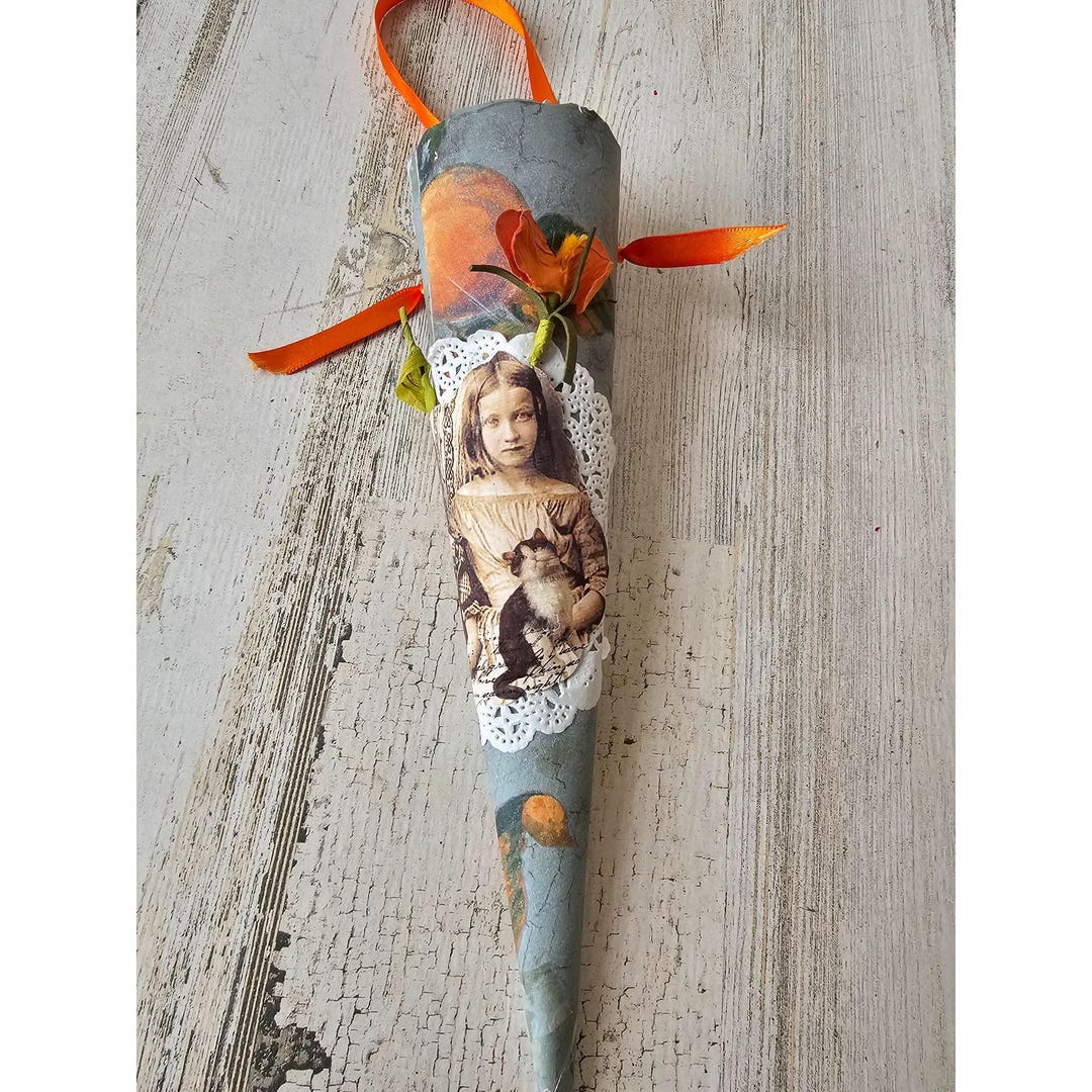 Victoria and Cornucopia Flower Orange Paper Girl Cat Decor Ribbon - Etsy