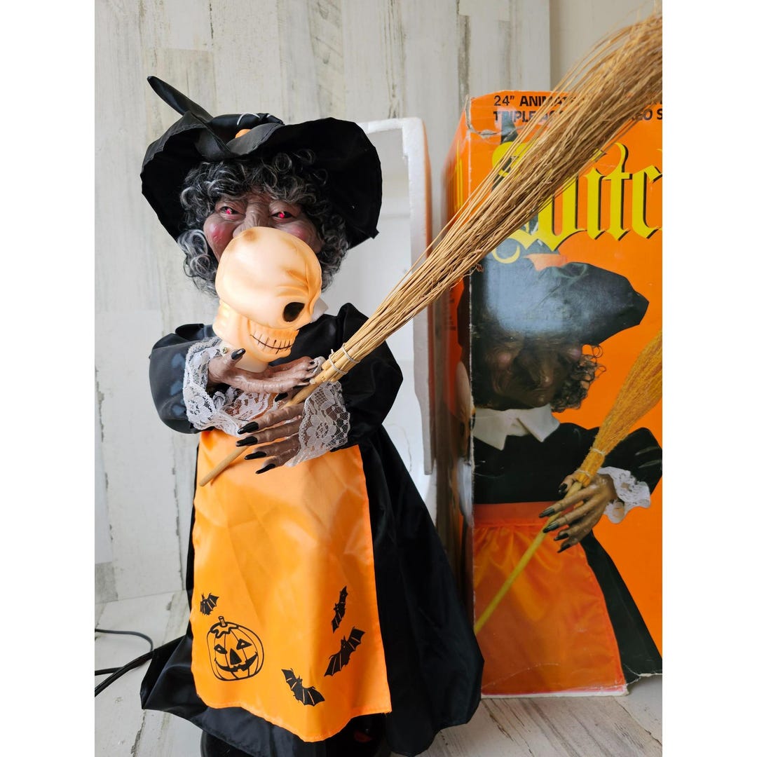 Collins Animated Witch Motionette Skeleton Broom Large 24" Halloween ...