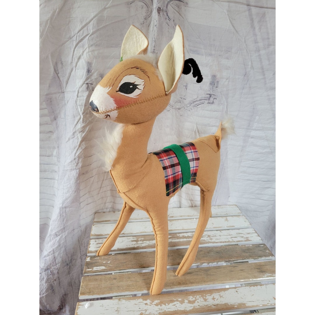 Annalee 1970 Reindeer Xmas Holly Vintage - Etsy