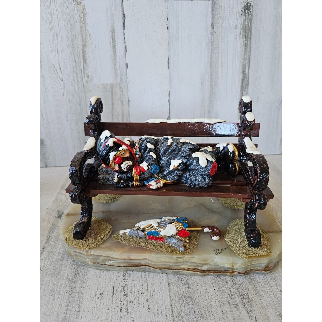 Ron Lee Drifter Sleeping Hobo Clown Bench Park Large 1990 Vintage Gold ...