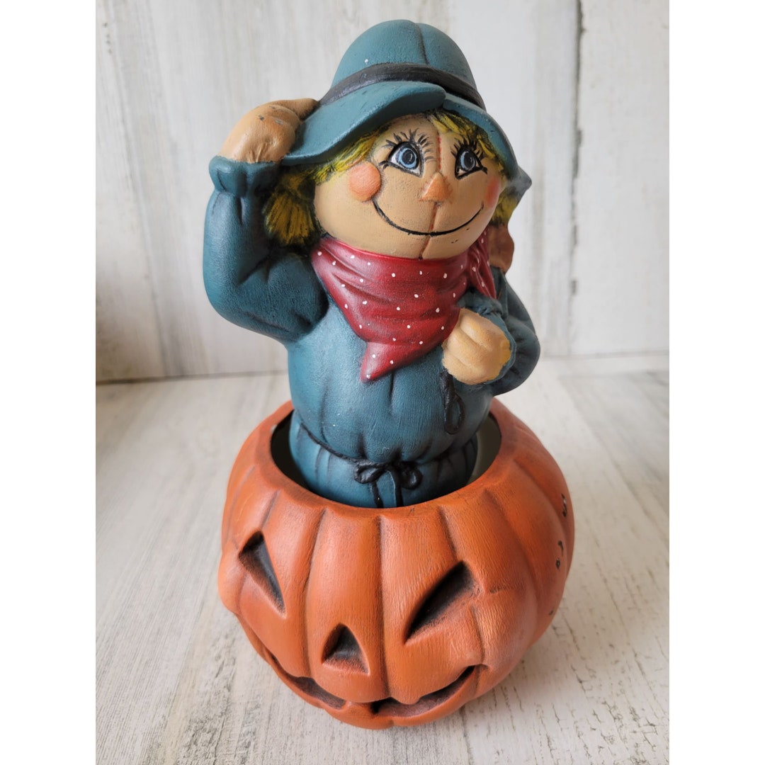 Vintage Ceramic Scarecrow Pumpkin Musical Animated Fall Decor Jack-o ...