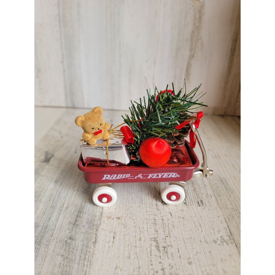 Red Flyer Mini Pull Wagon Teddy Bear Gift Ornament Xmas - Etsy