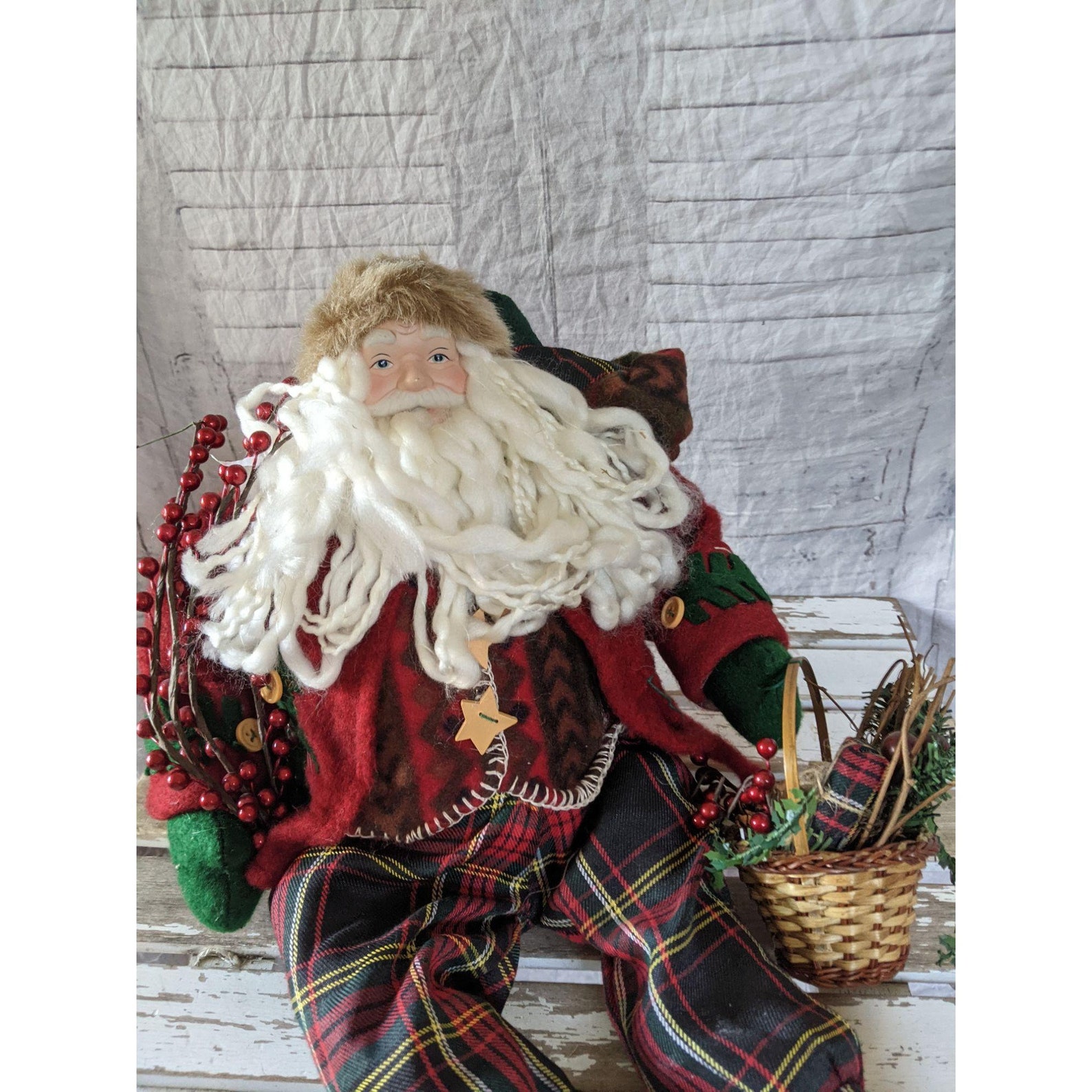 Santa Basket Berries Folk Art Country Xmas Decor Large - Etsy