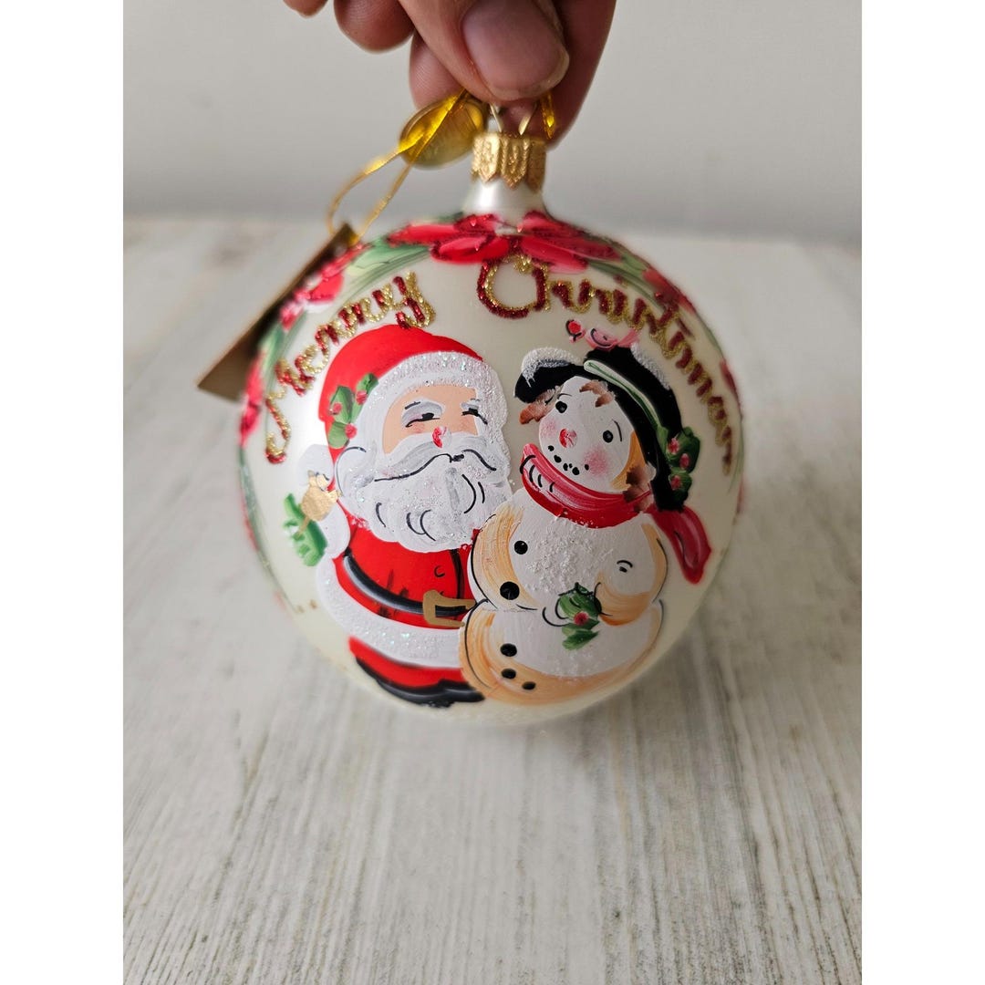 Pier 1 Santa Snowman Italian Glass Ornament European Fine Xmas Tree Red ...