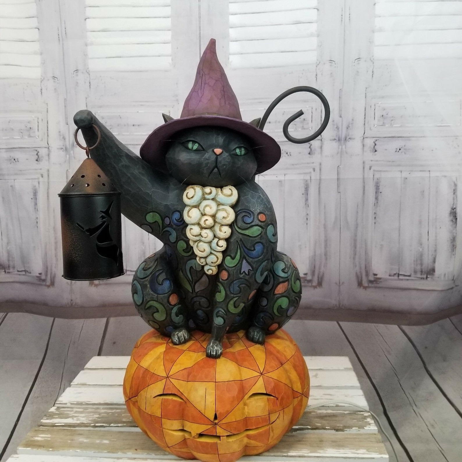 Jim Shore Heartwood Creek Lamp Light Halloween Cat on Night Watch RARE ...