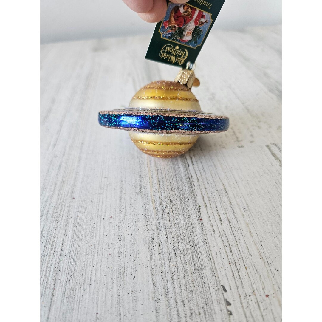 Old World OWC Saturn Glass Ornament Solar System UFO Xmas Tree Glitter ...