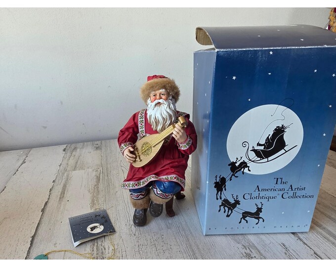 Clothtique Strumming Lute Musical Santa Norwegian Xmas Figurine Statue ...