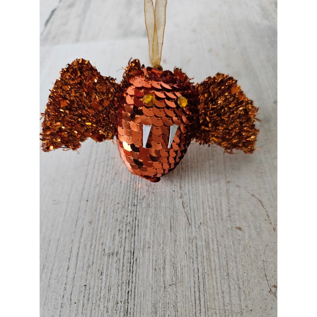 Pier 1 Sequin Bat Halloween Ornament Rare Orange Glitter Tree Unique ...