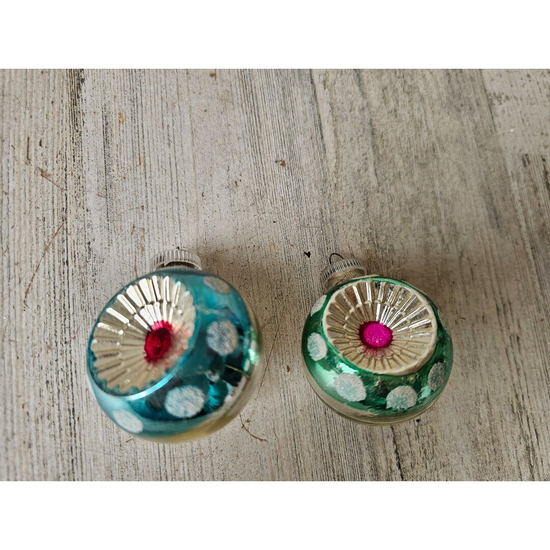 Vintage West Germany Reflector Mini Ball Ornament Blue Green Silver ...