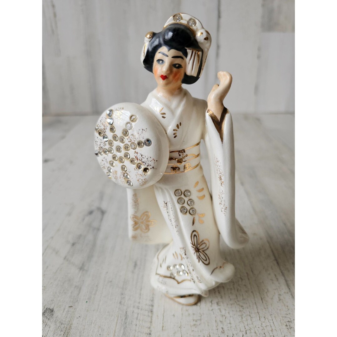 Lefton Geisha Fan Rhinestone Buddha Monk Chinese Figurine Statue ...