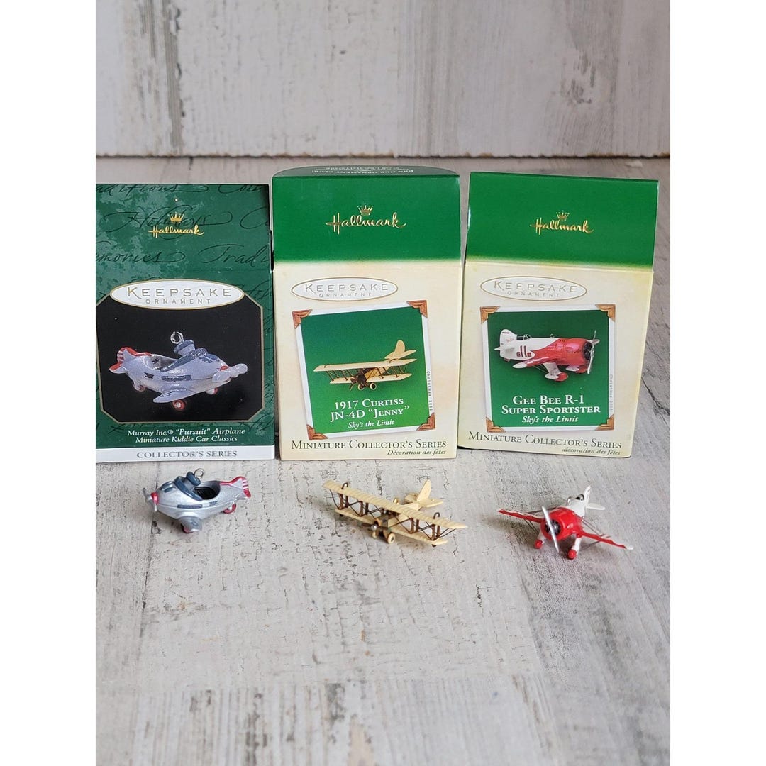 Hallmark Variety Airplane Kiddie Car Miniature Jenny Sportster Ornament ...